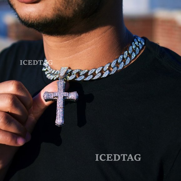 Accessories | 18 Full Iced Out Necklace Xl Size Cross Pendant | Poshmark